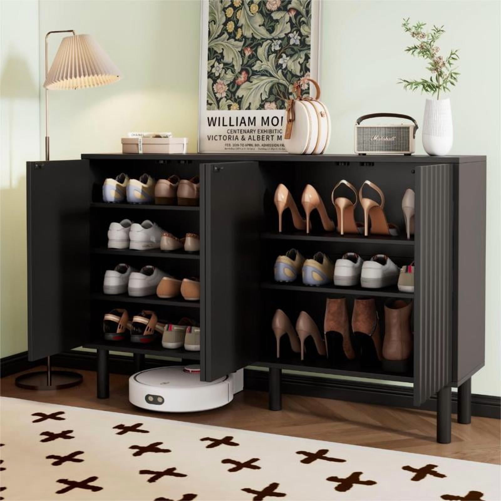 Minimalist Shoe Cabinet with 5 Solid Wood Legs, Cream Style Sideboard ...