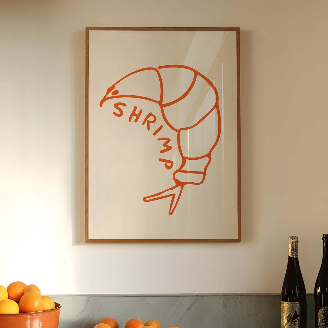 Minimalist Shrimp Art Print, Retro Seafood Wall Decor, Line Art Kitchen ...