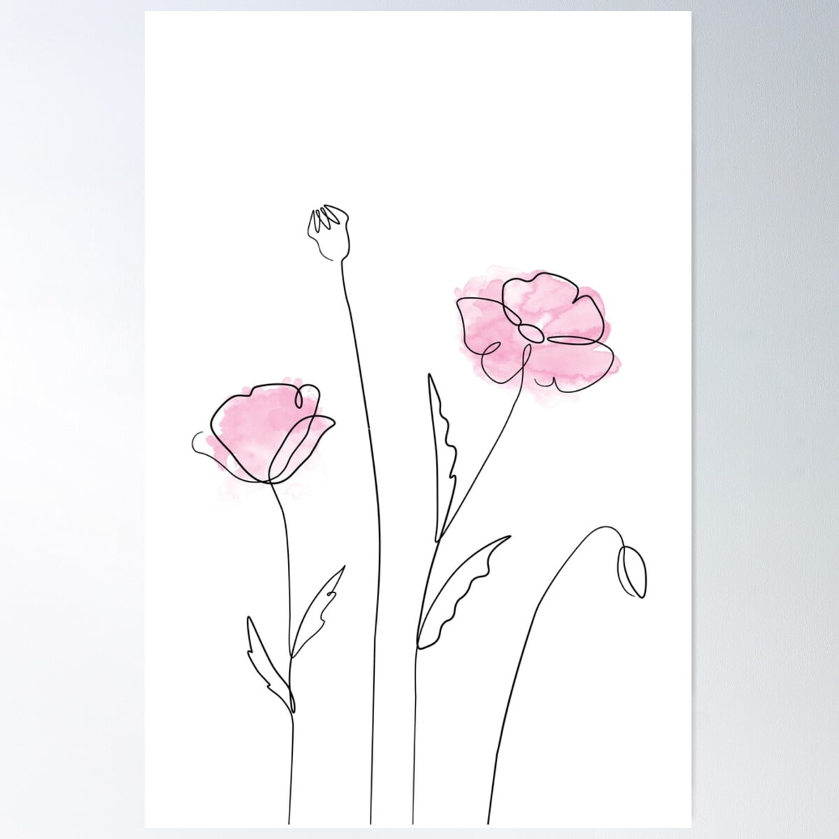 Minimalist Single Line Art, Simple Flowers Drawing, Pastel Pink ...