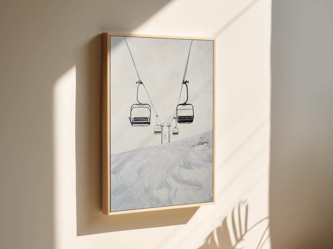 Minimalist Ski Lift Art – Black And White Winter Landscape, Modern ...