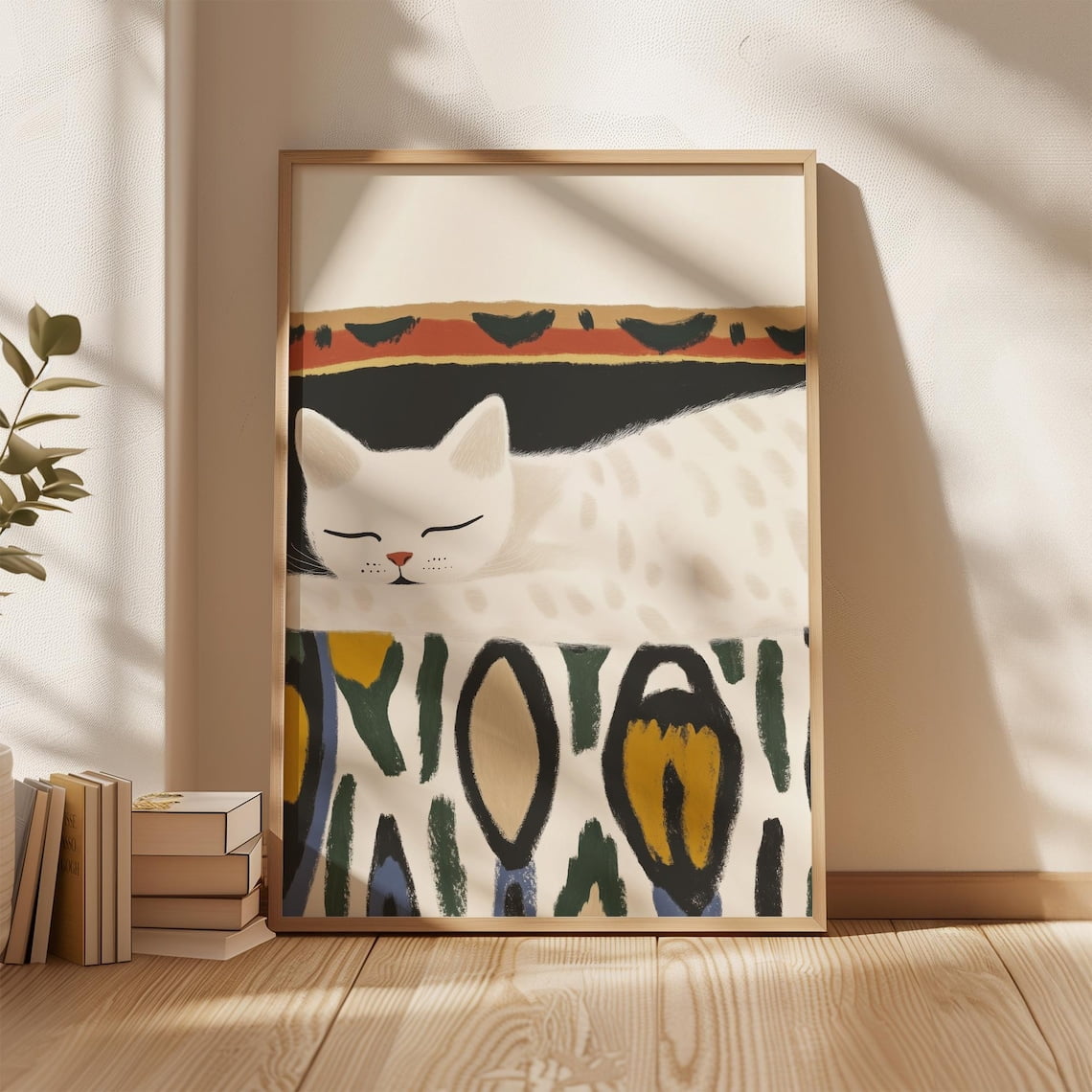 Minimalist Sleeping Cat Wall Art, Boho Cat Cozy Animal Print, Modern ...
