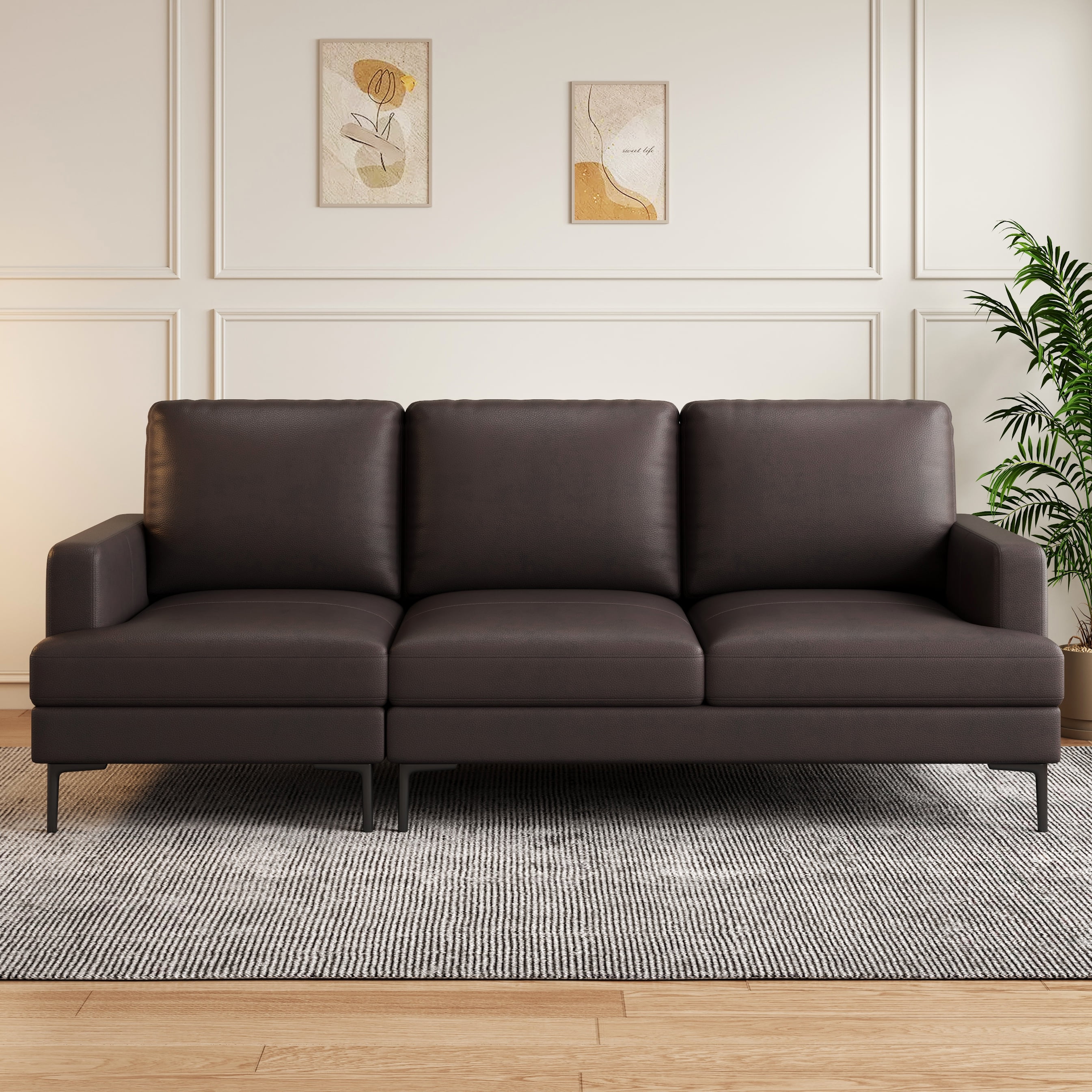 Minimalist Sofas ，3-Seater Sofa Couch with USB Charger, Mid-Century ...