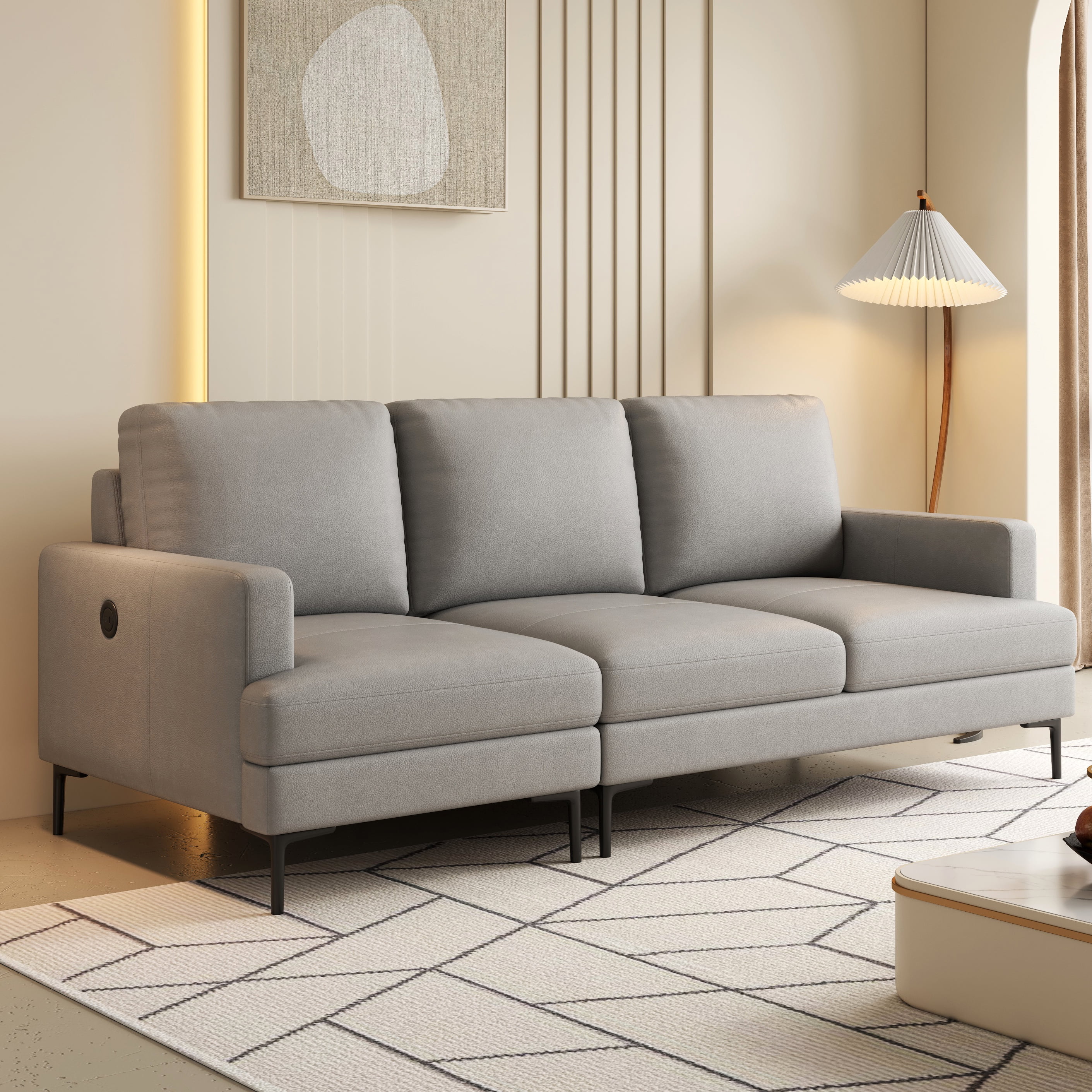 Minimalist Sofas ，3-Seater Sofa Couch with USB Charger, Mid-Century ...