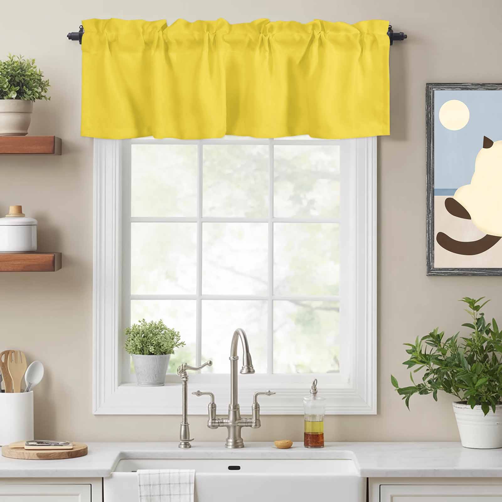 Minimalist Solid Pure Yellow Valances for Windows,Kitchen Valance Rod ...