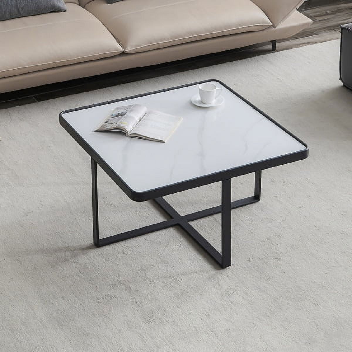 Minimalist Square Coffee Table Black Metal Frame Sintered Stone ...