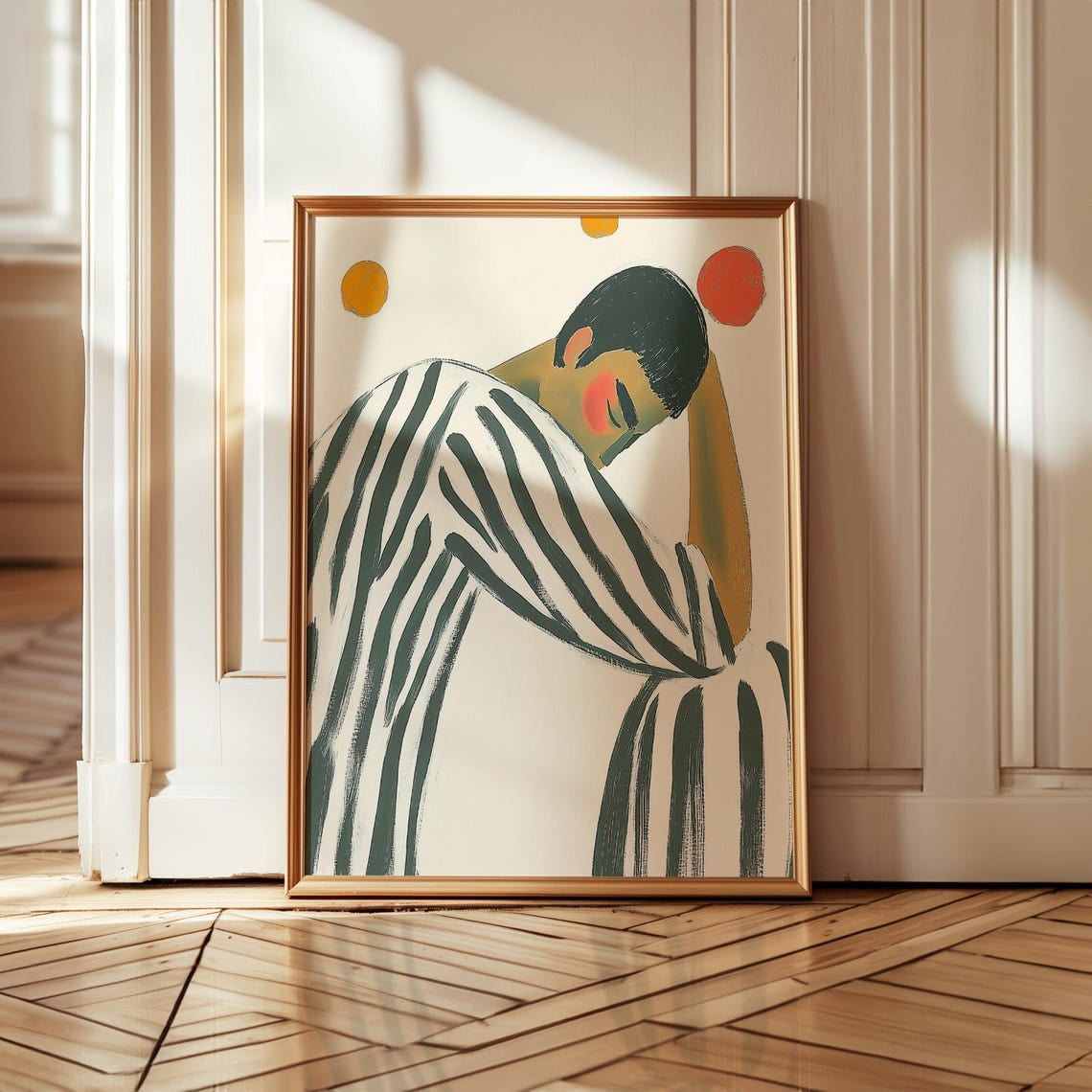 Minimalist Striped Figure Art, Abstract Contemplative Portrait Print ...
