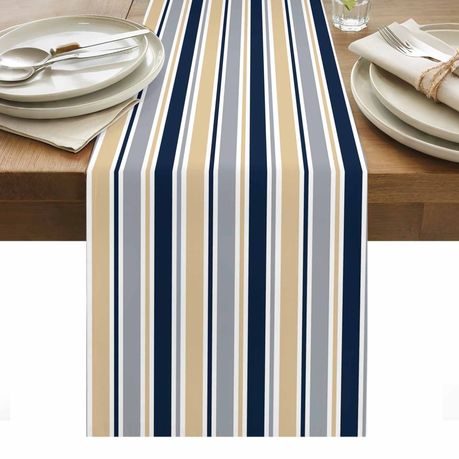 Minimalist Stripes Cotton Linen Table Runner Grey Navy Blue Khaki ...