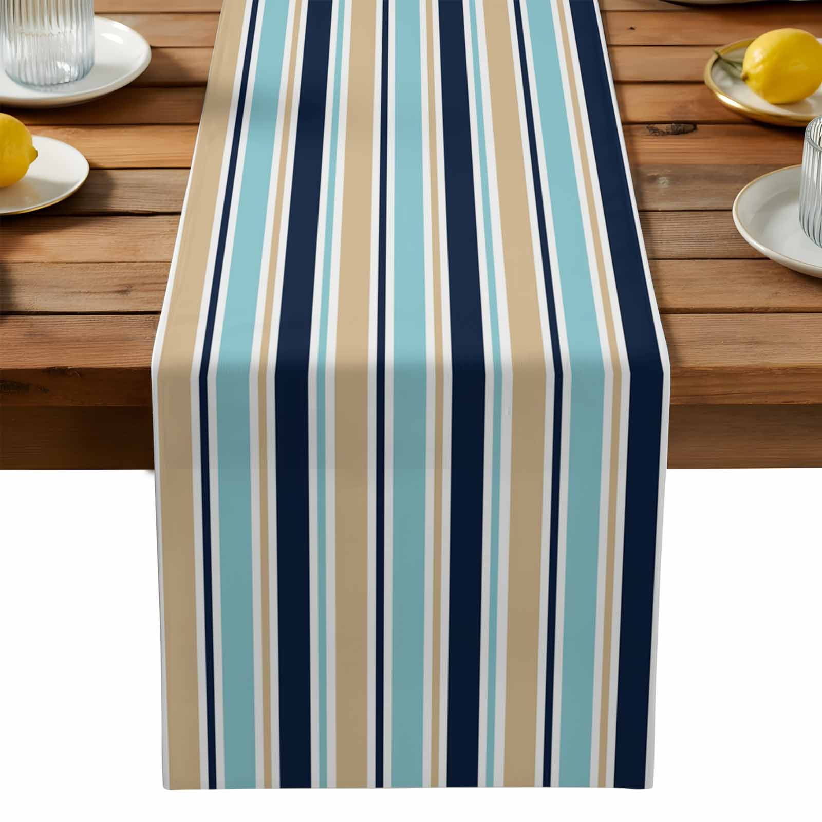 Minimalist Stripes Table Runner, Teal Navy Blue Khaki Horizontal Stripe ...