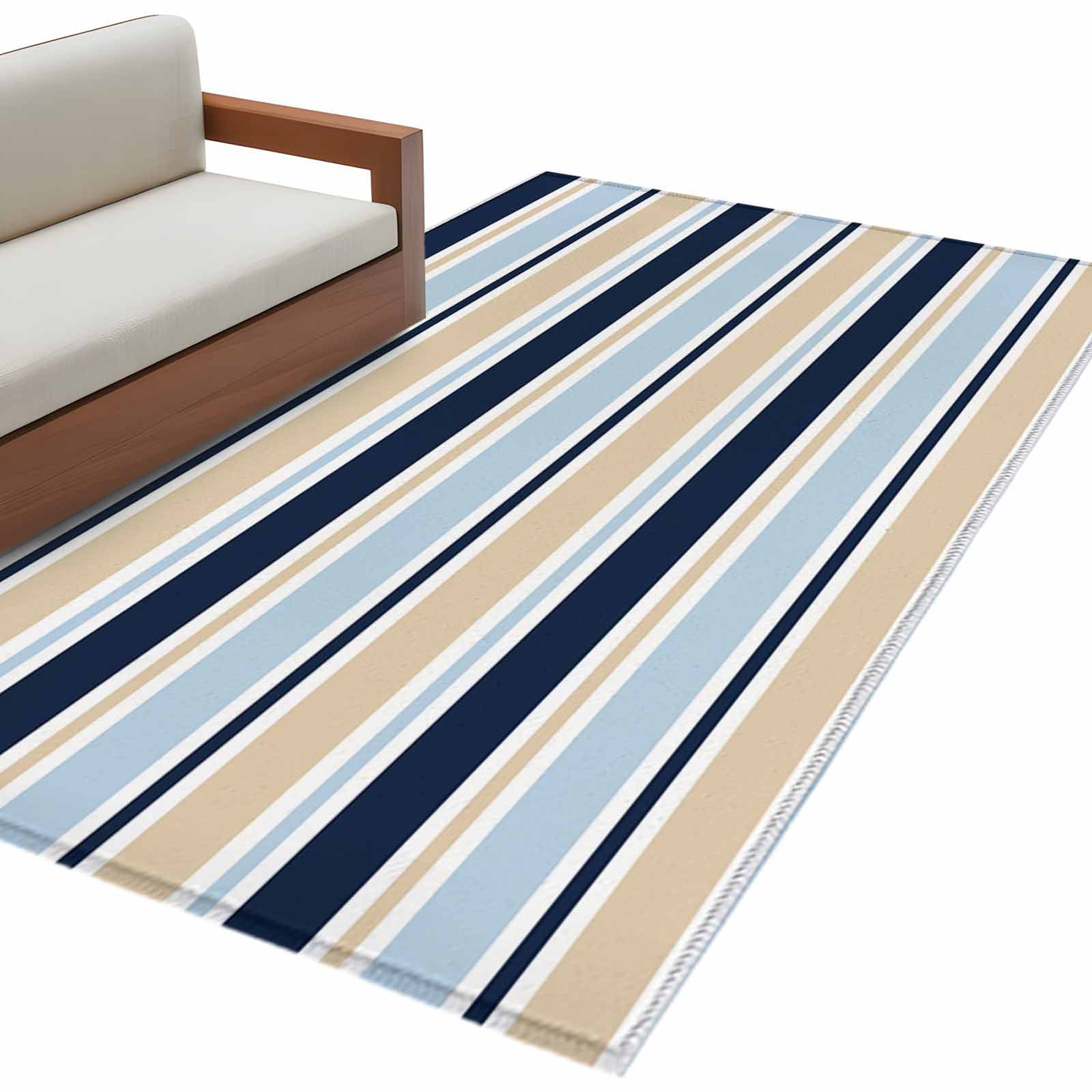 Minimalist Stripes Washable Area Rug 4 x 6 ft Navy Blue Khaki ...