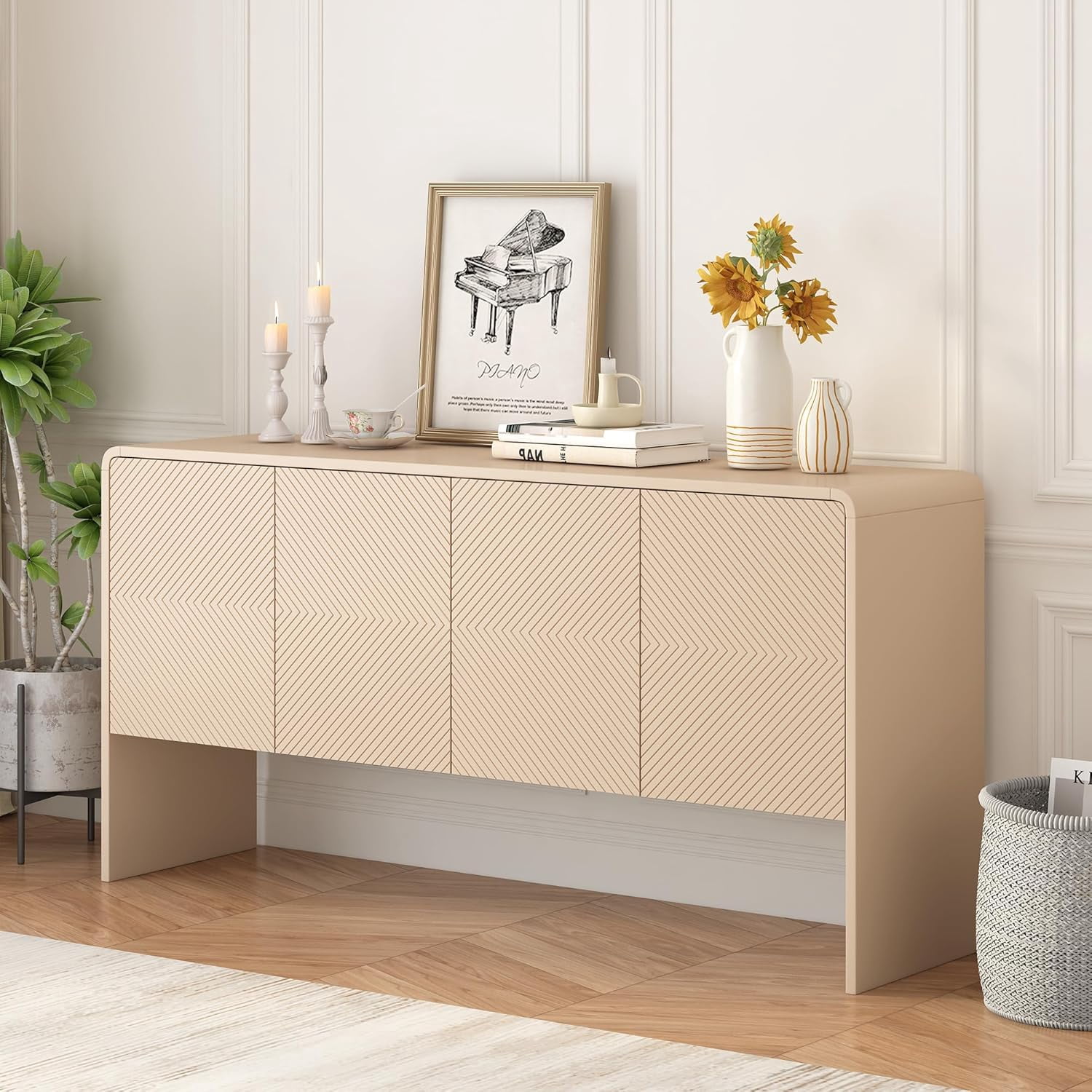 Minimalist Style 60" L Large Storage Space Sideboard with 4 Doors and ...