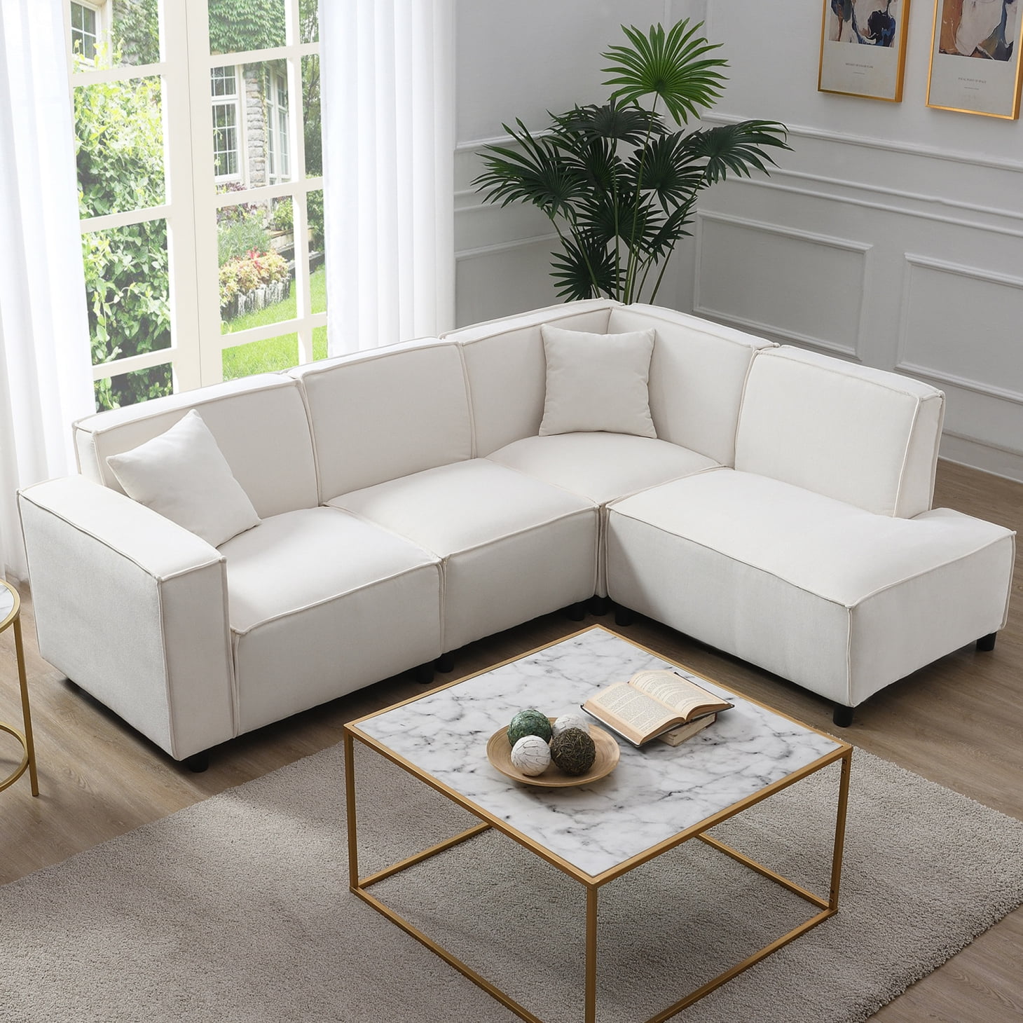 Minimalist Style Sectional Sofa, L-Shaped Couch Set with 2 Free Pillows ...