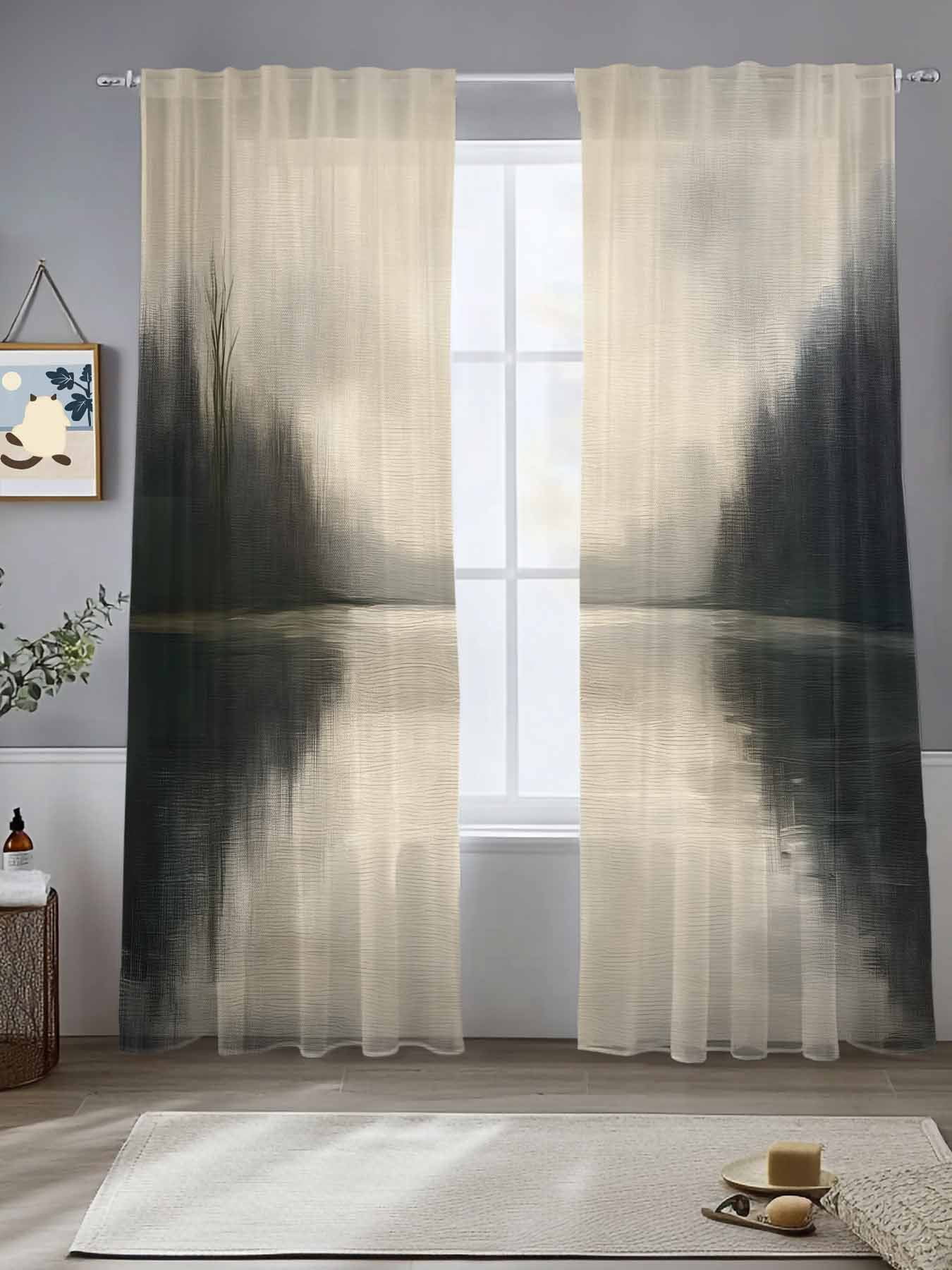 Minimalist Style Sheer Curtains 108 Inches Long 2 Panels Impressionist ...