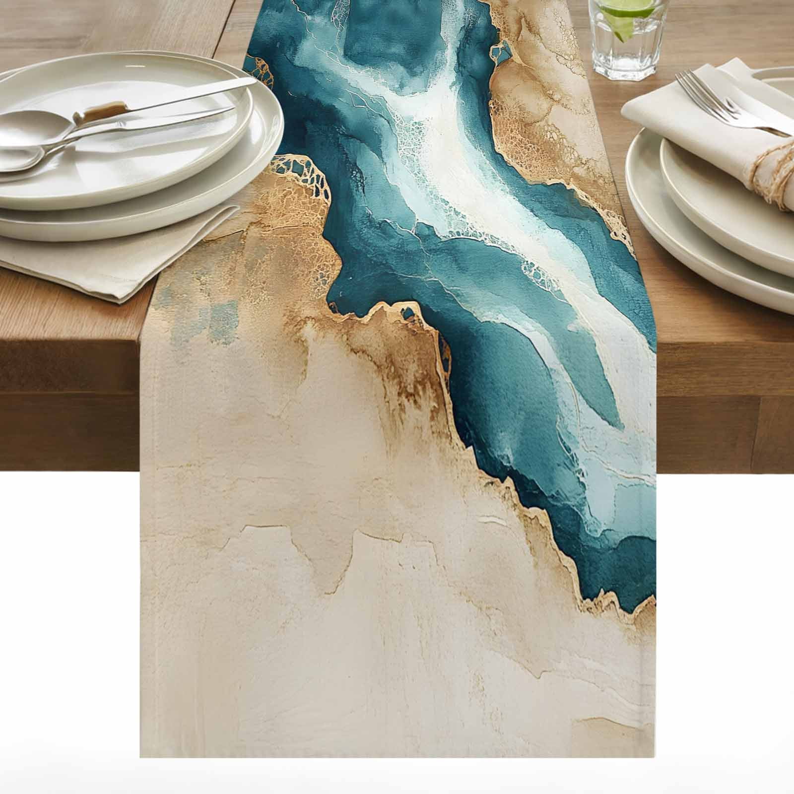 Minimalist Style Table Runner 13x72 inch Brown Green Lake Water Ripple ...