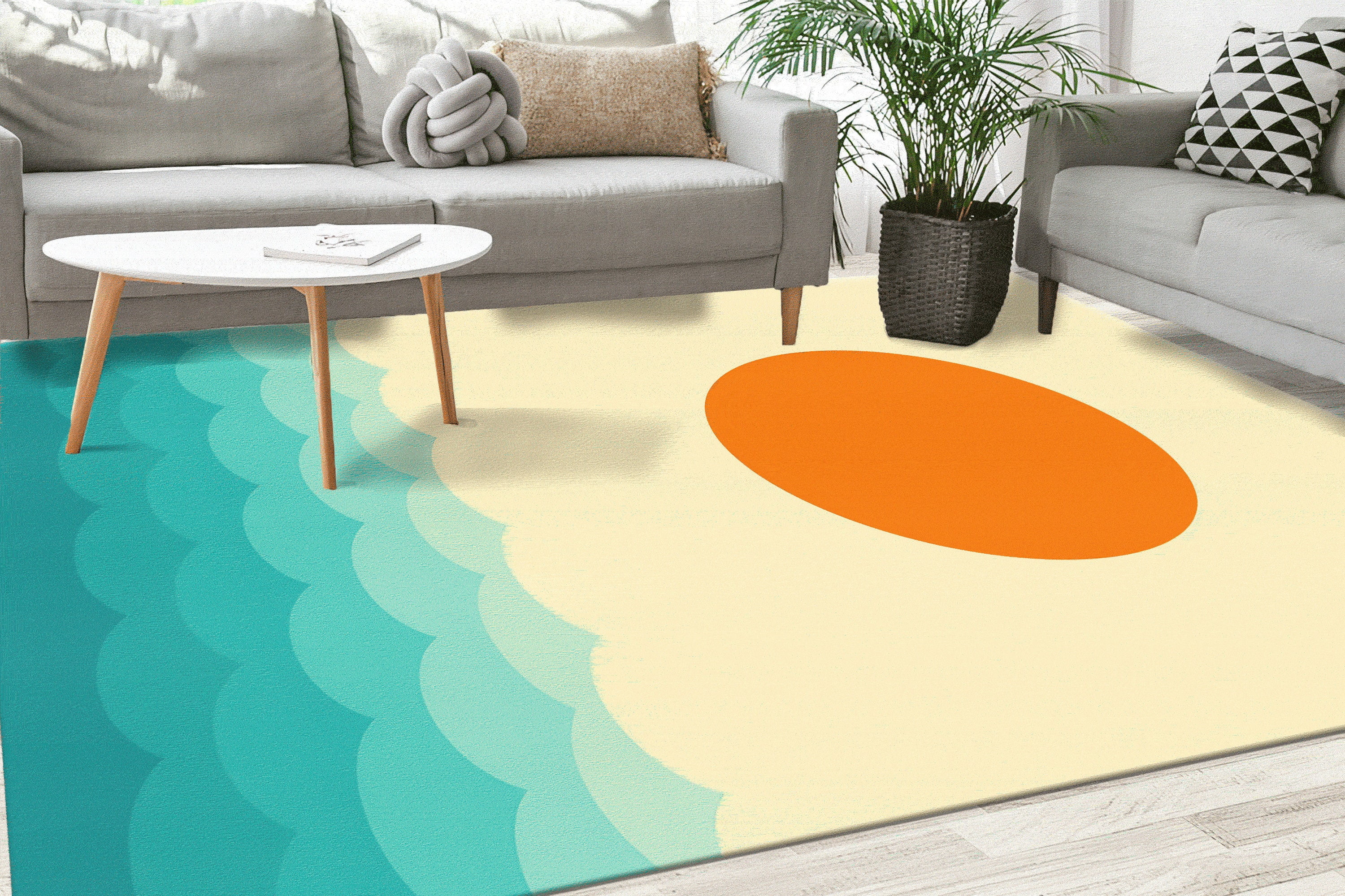Minimalist Sun And Sea Painting Rugs, Modern Landscape Rug, Sea Rugs ...