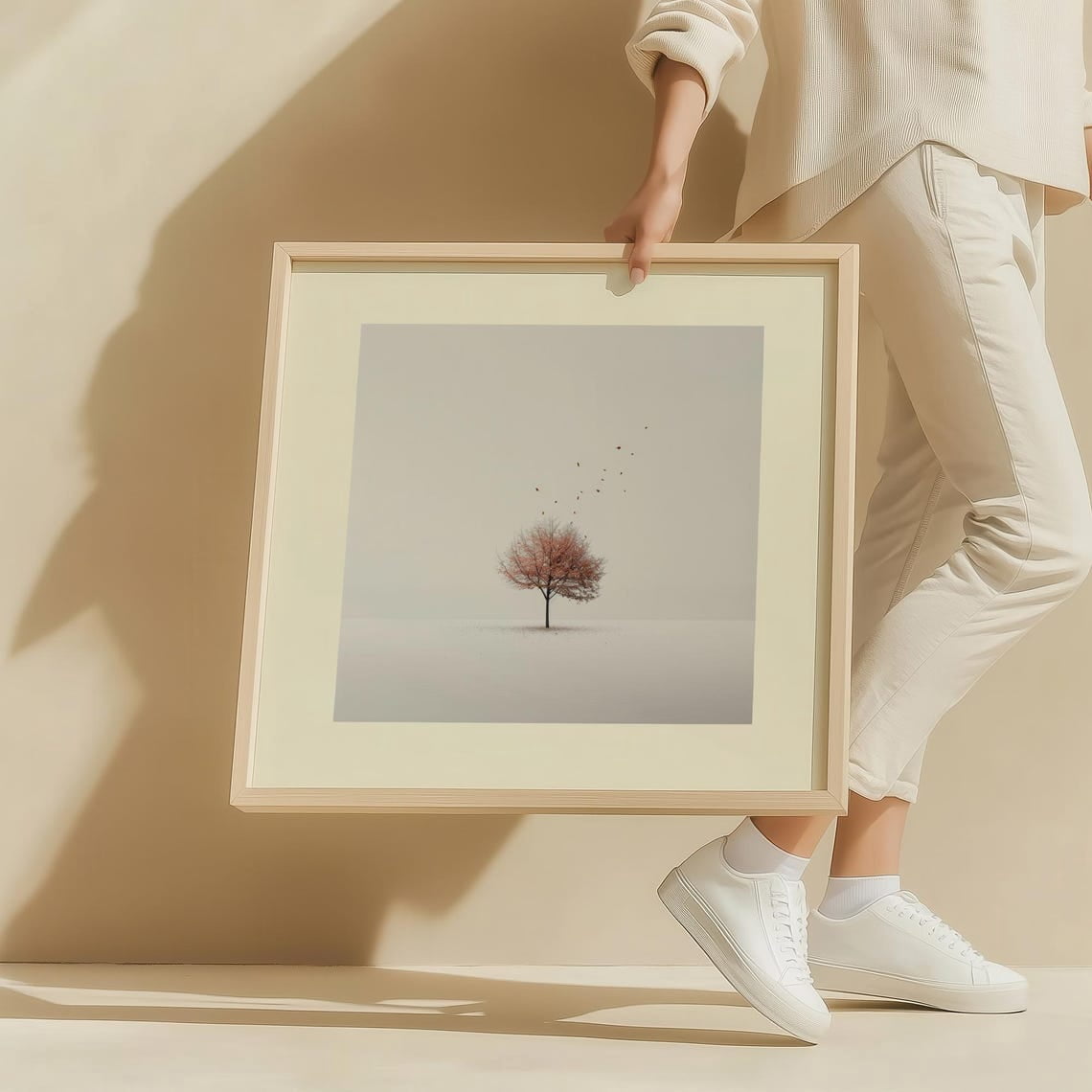 Minimalist Surreal Tree Art Print, Dreamlike Floating Leaves Poster ...