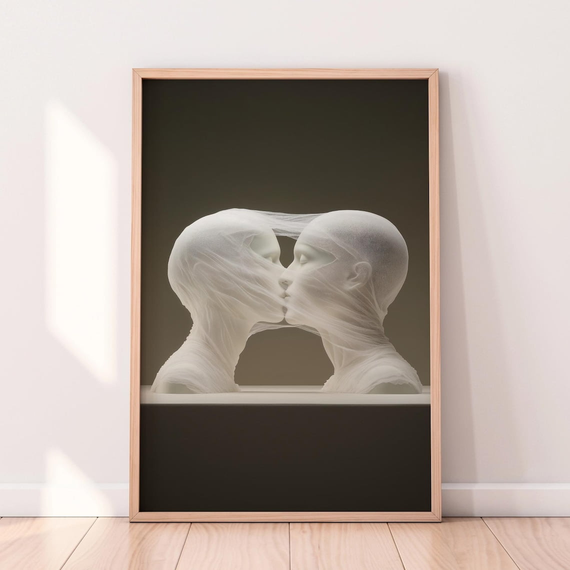 Minimalist Surrealist Kiss - Abstract Love Art - Modern Conceptual Wall Print For Elegant ...