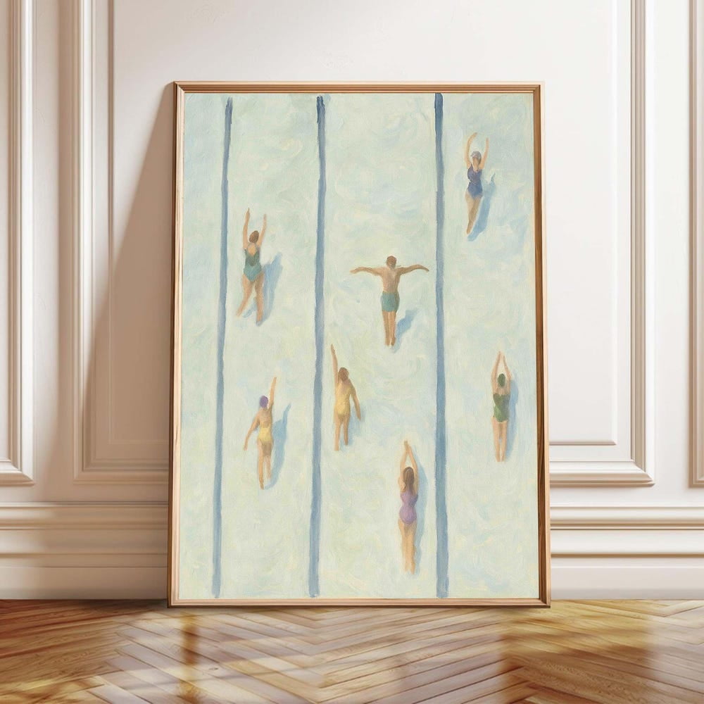 Minimalist Swimming Pool Print Tiny Swimmers Summer Beach House Decor ...