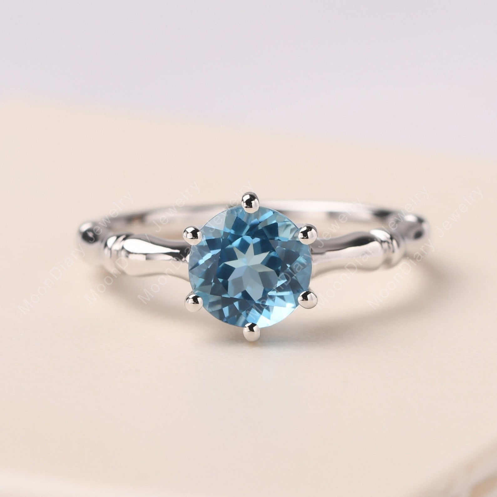 Minimalist Swiss blue topaz ring round shaped bamboo statement ring ...