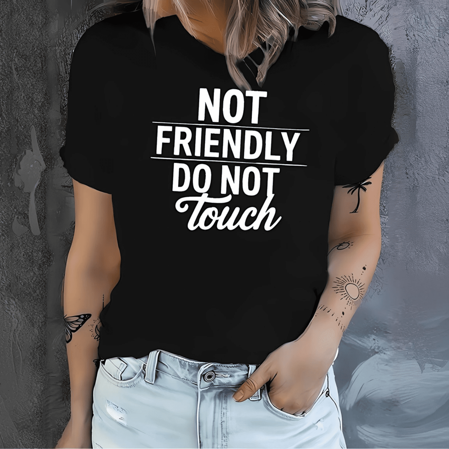 Minimalist T - Shirt Featuring "Not Friendly Do Not Touch" Phrase ...