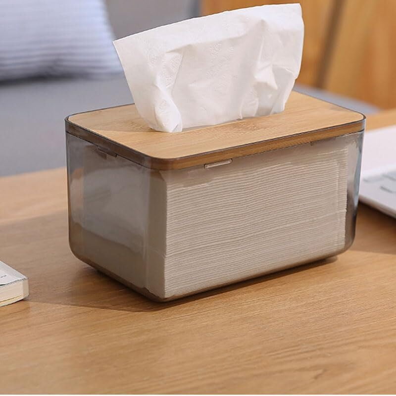 Minimalist Tissue Holder Box with Bamboo Lid, Transparent Container ...