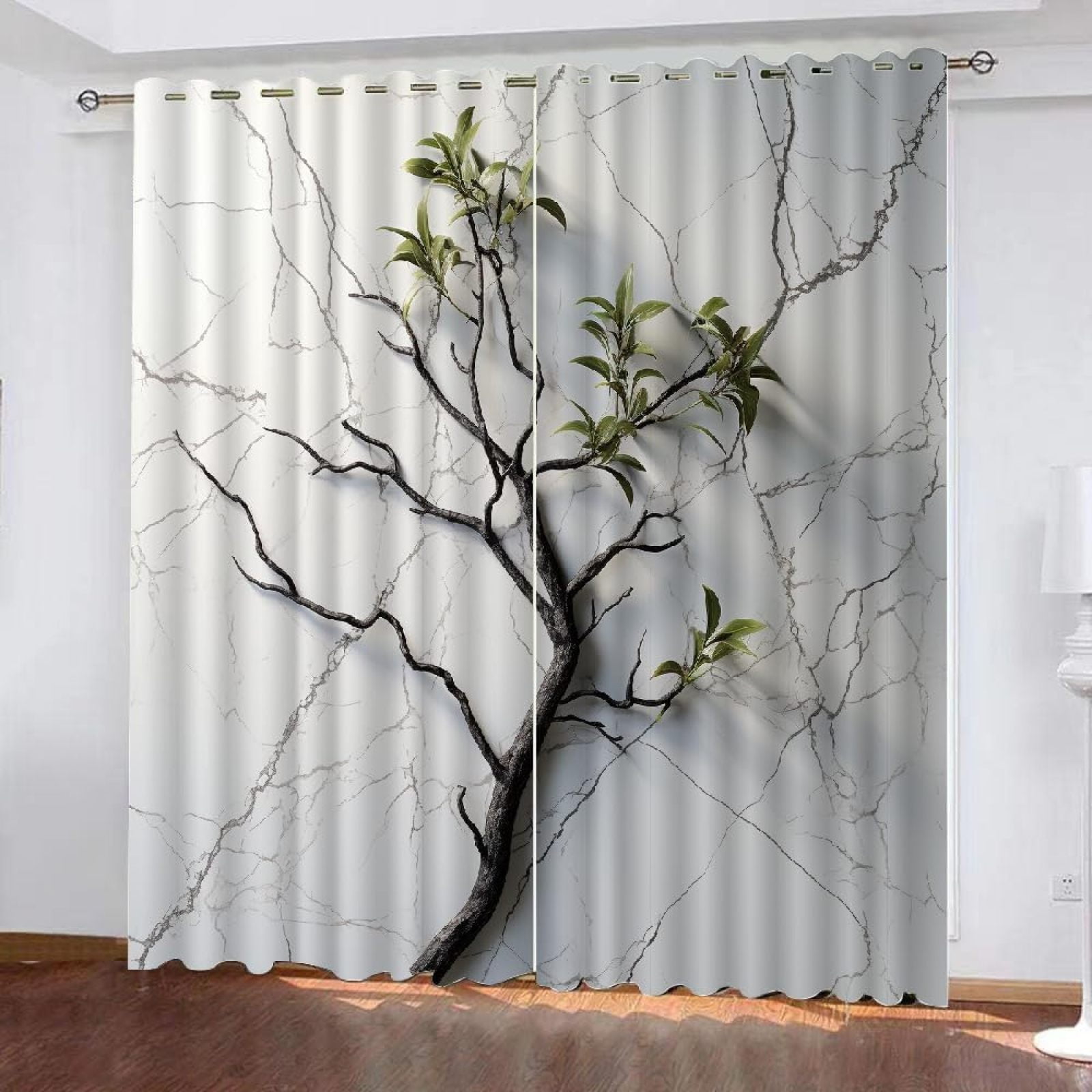 Minimalist Tree BranchDarkening Drapes Marble Texture Pattern 3D ...