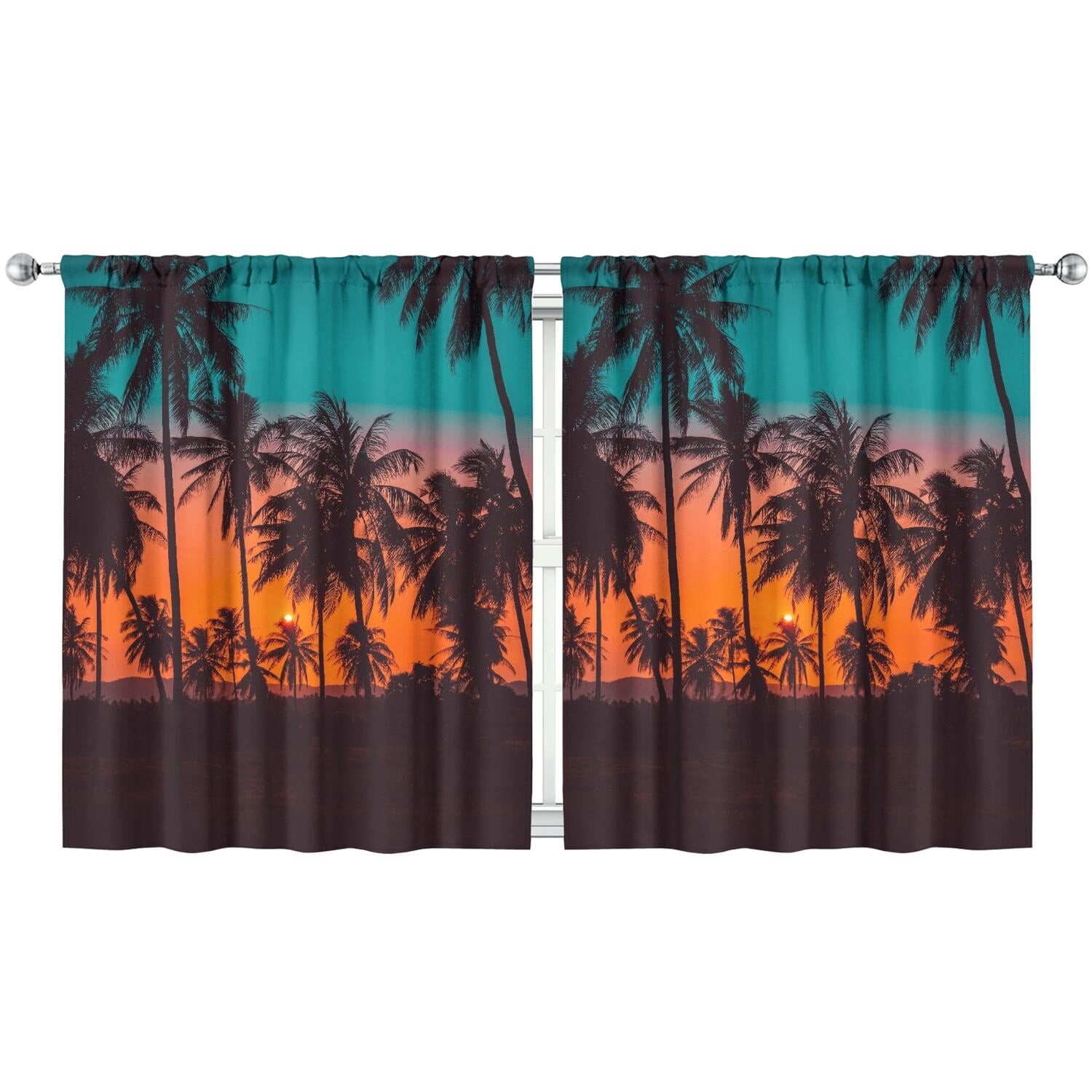Minimalist Tropical Palm Tree Kitchen Curtains - Set of 2 52x63 Inch ...