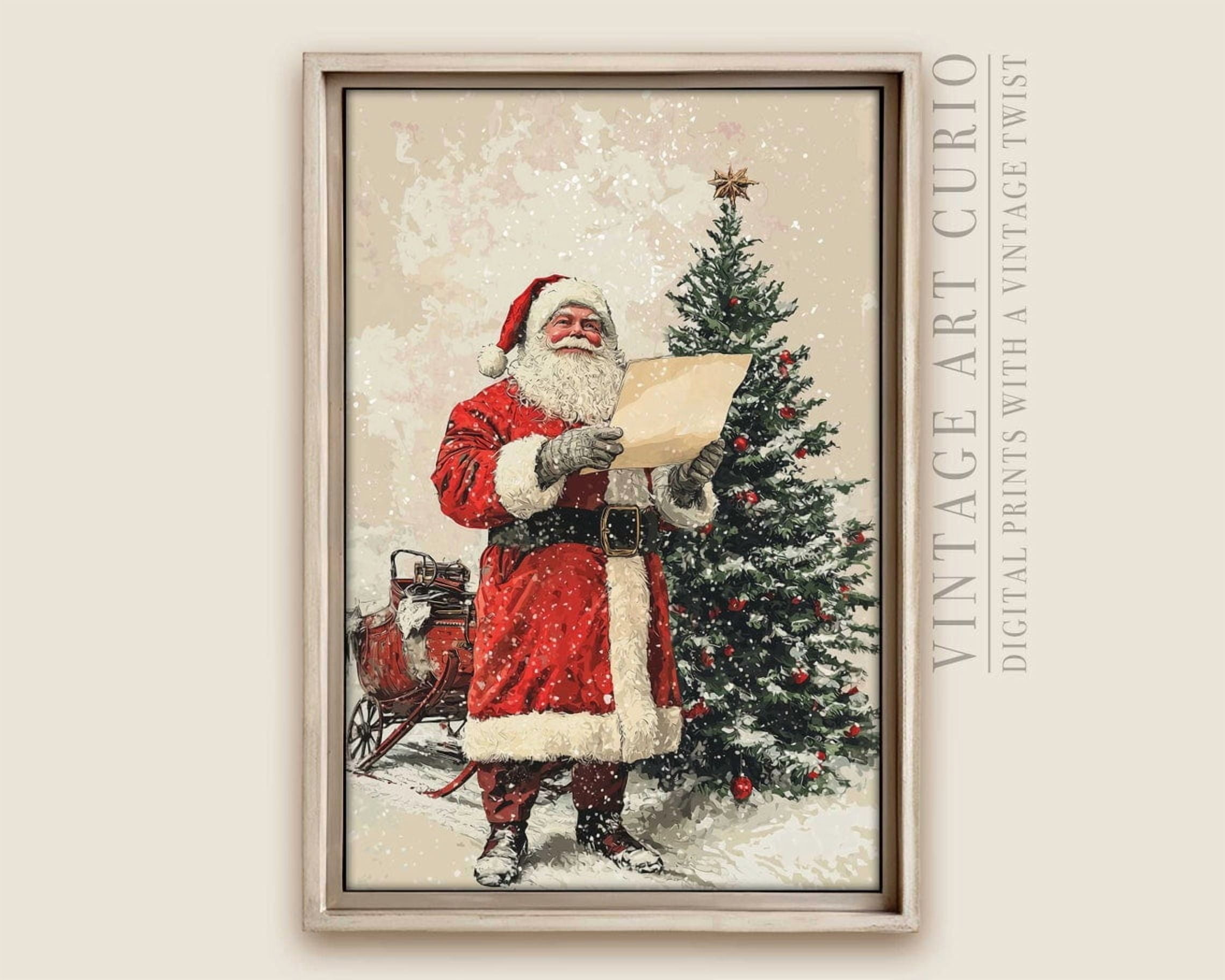 Minimalist Vintage Santa Claus Wall Art, Elegant Winter Eve Scene With ...
