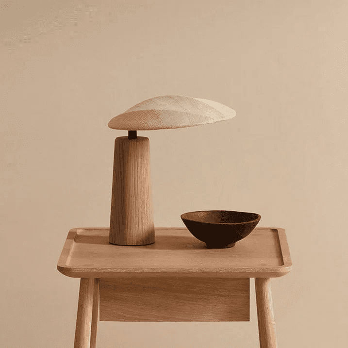 Minimalist Wabi-Sabi Table Lamp with Solid Wood Base and Fabric Disc ...
