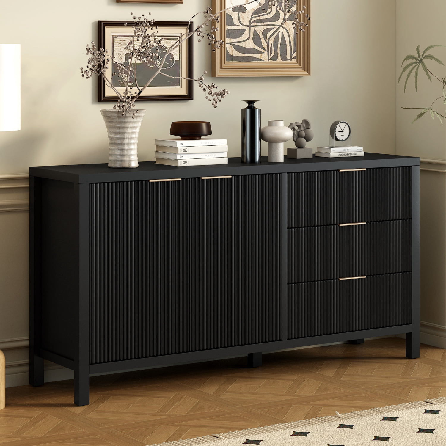 Minimalist Wave-Pattern Sideboard, Accent Storage Cabinet with ...