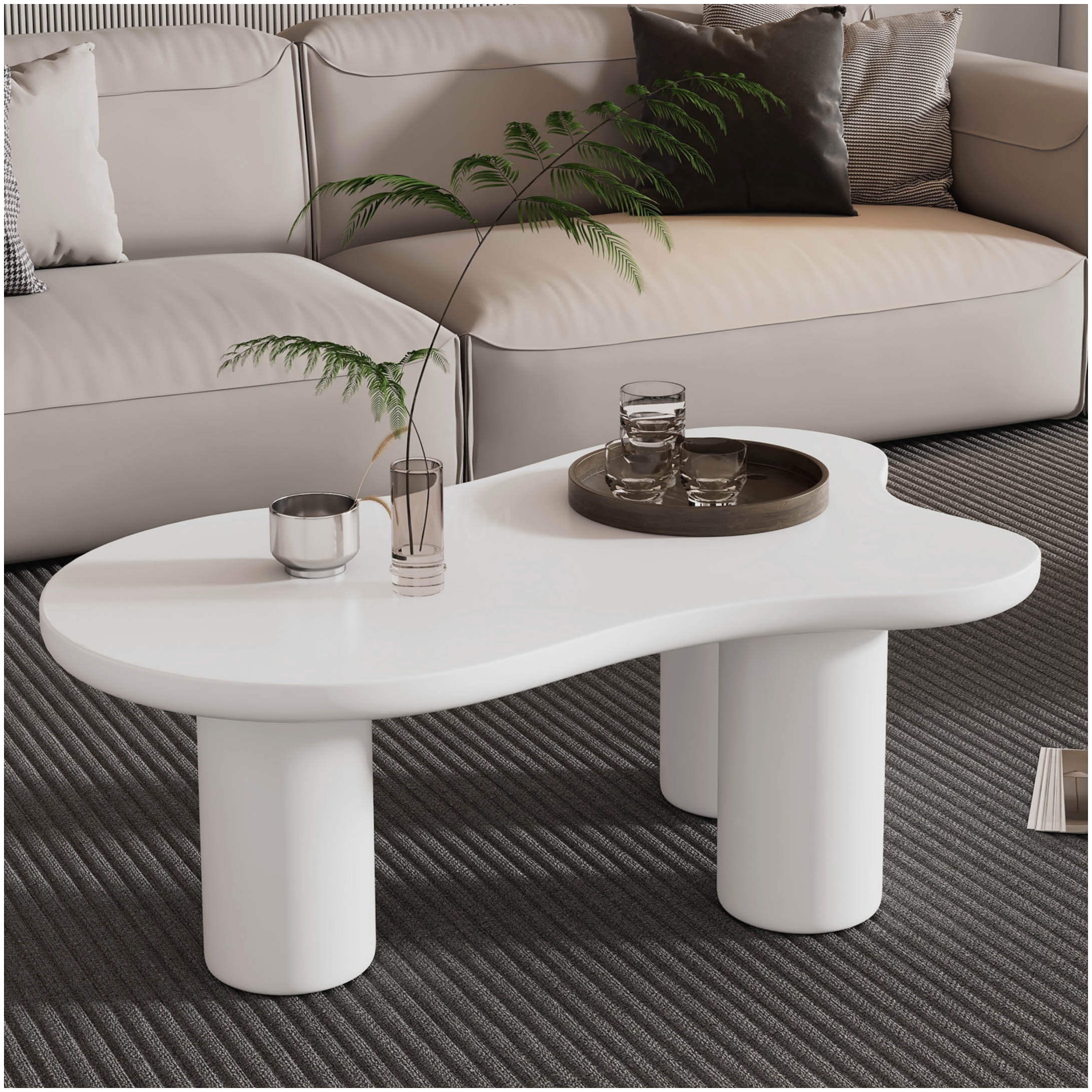 Minimalist White End Table, Thick Cloud Design Coffee Table with 3 Legs ...