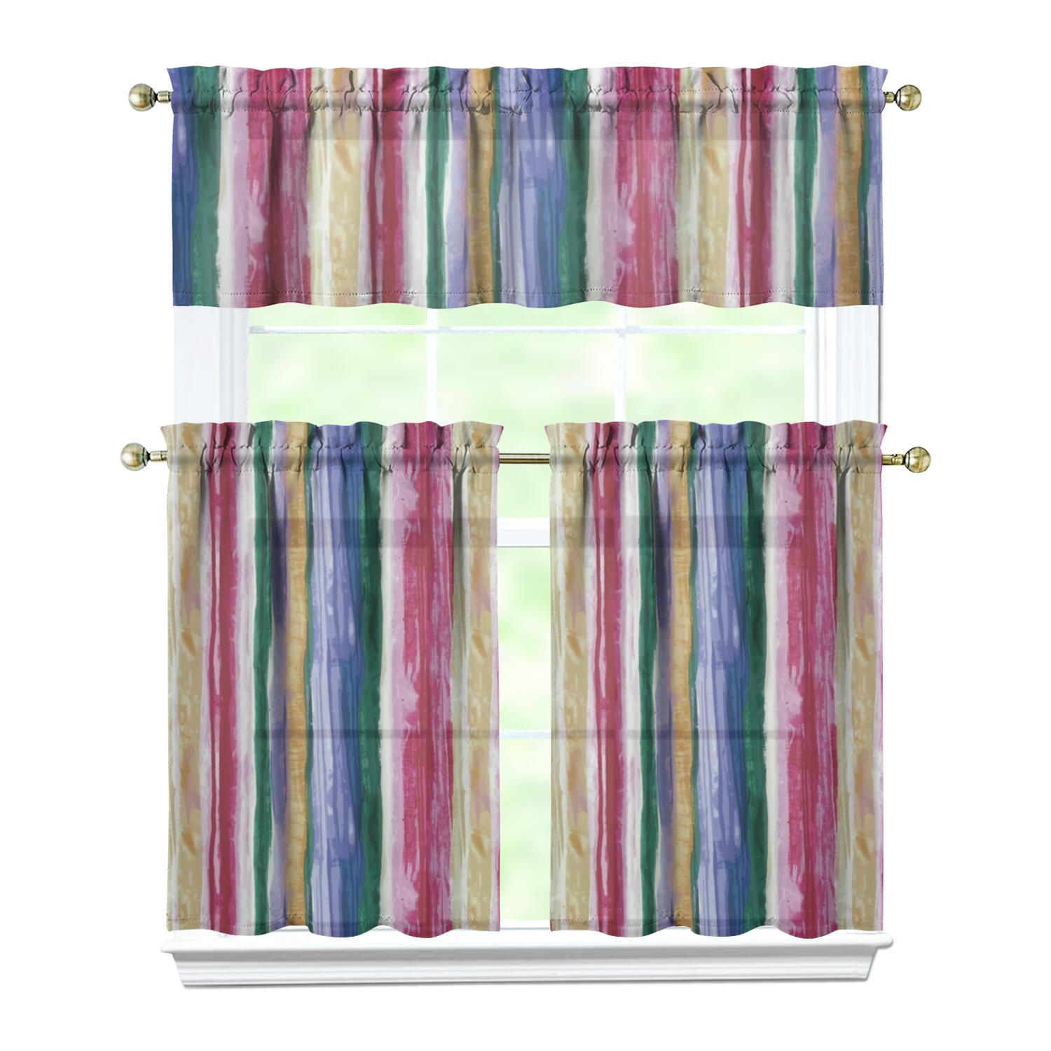 Minimalist White Kitchen Curtains Set - Classic 3-Piece Semi-Sheer ...