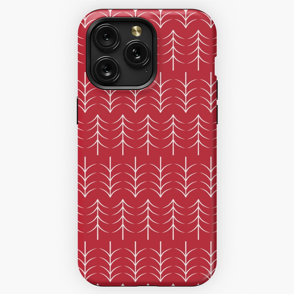 Minimalist White Pine Tree Pattern Red iPhone Case 17 through 11 Pro ...