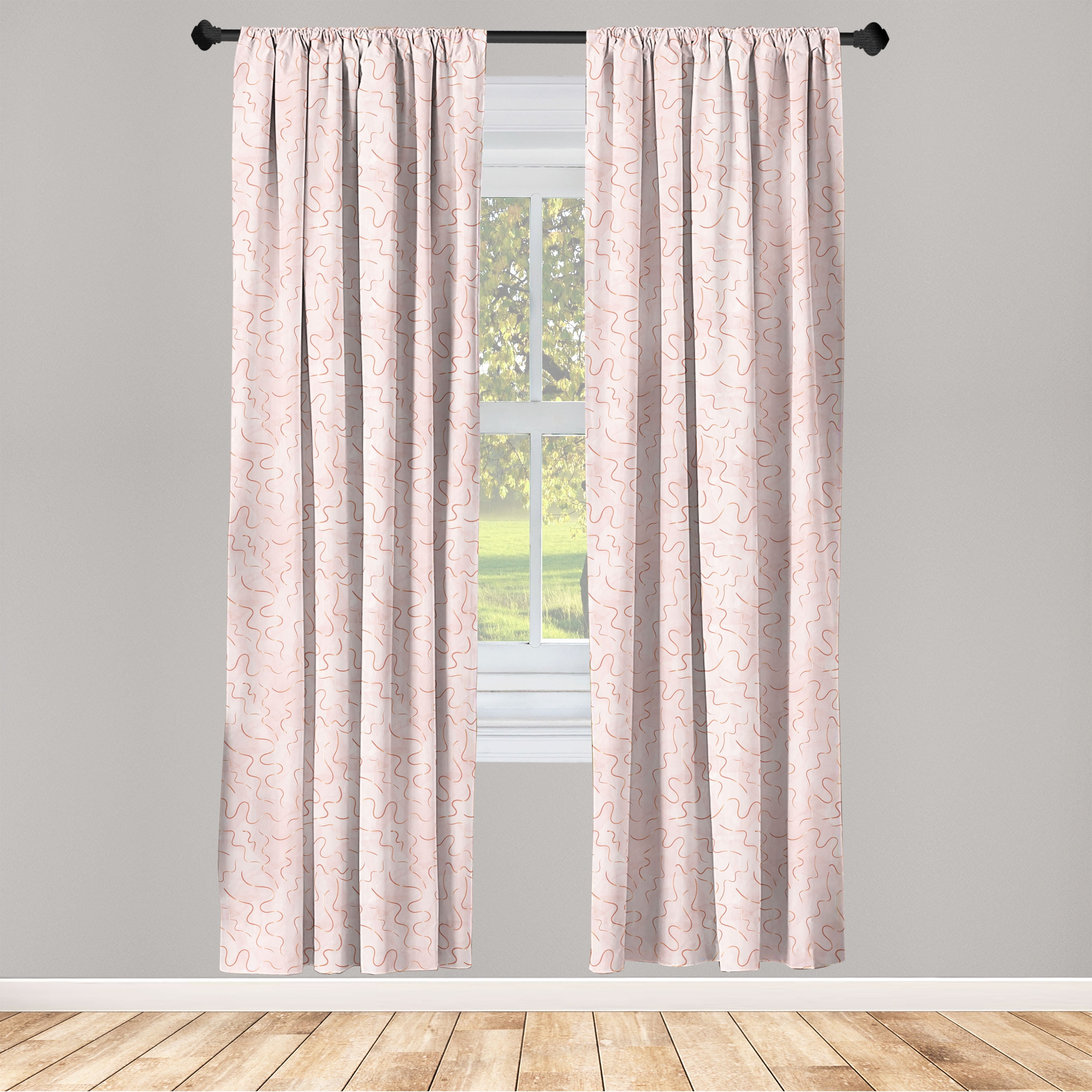 Minimalist Window Curtains, Pastel Colored Little Swirly Lines on a ...