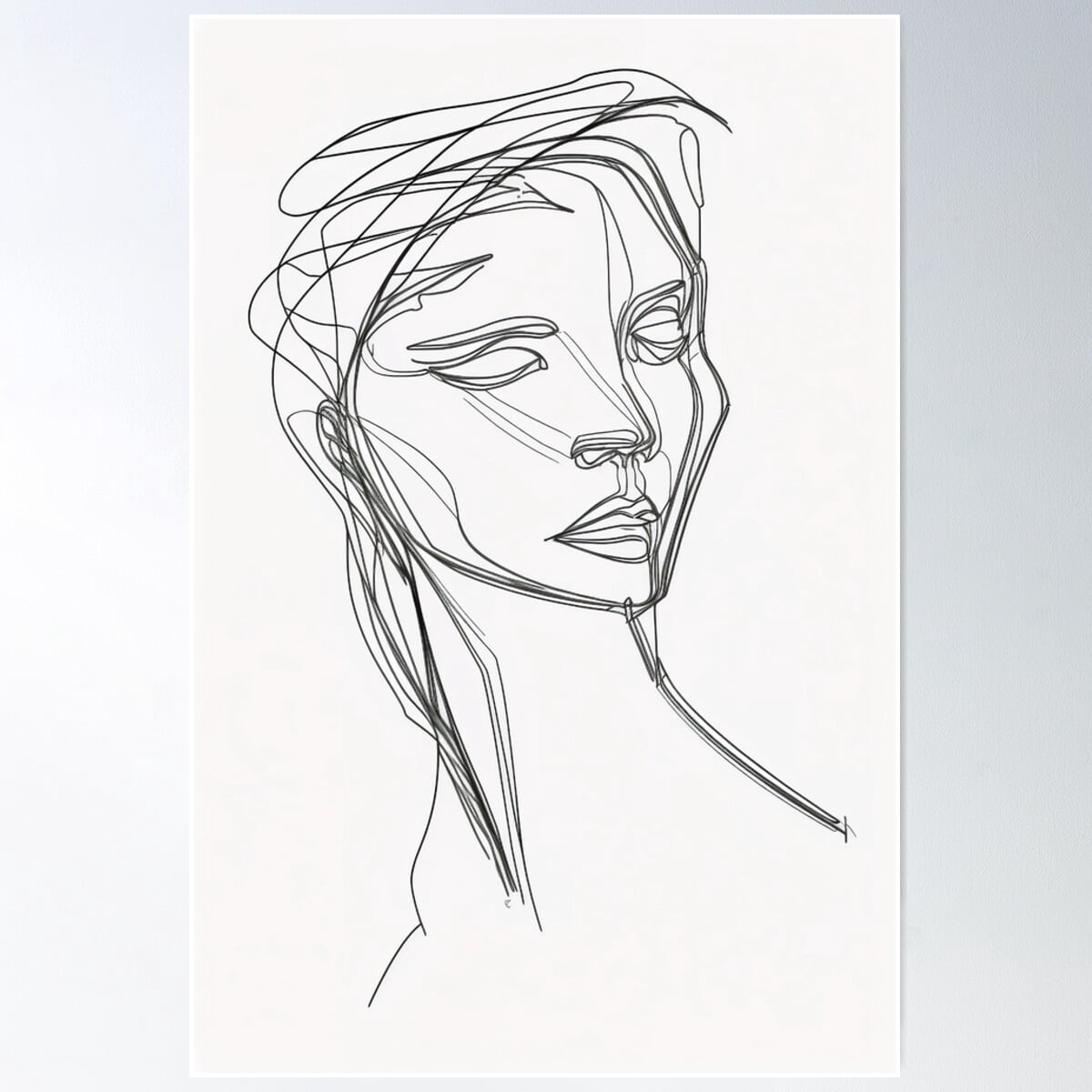 Minimalist Woman Face As Single Line Art Drawn Sketch Silhouette Poster ...