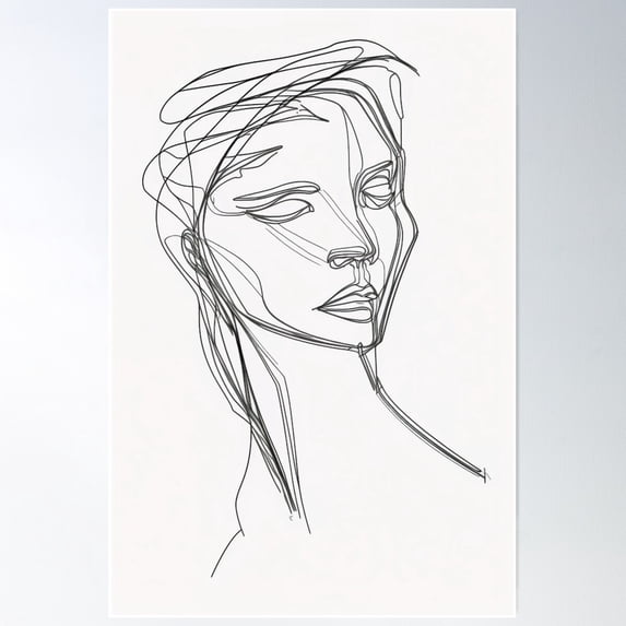 Minimalist Woman Face As Single Line Art Drawn Sketch Silhouette Poster ...