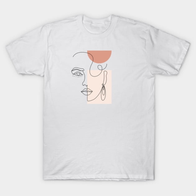 Minimalist Woman Face in Elegant One Line Drawing Style Unisex T-Shirt ...