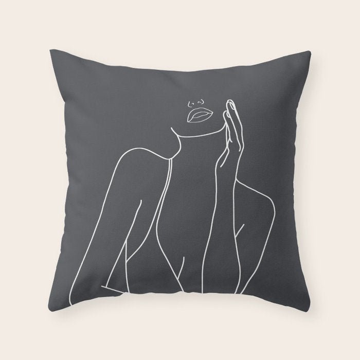 Minimalist Woman Line Art Charcoal Gray and White Velvet Throw Pillow ...