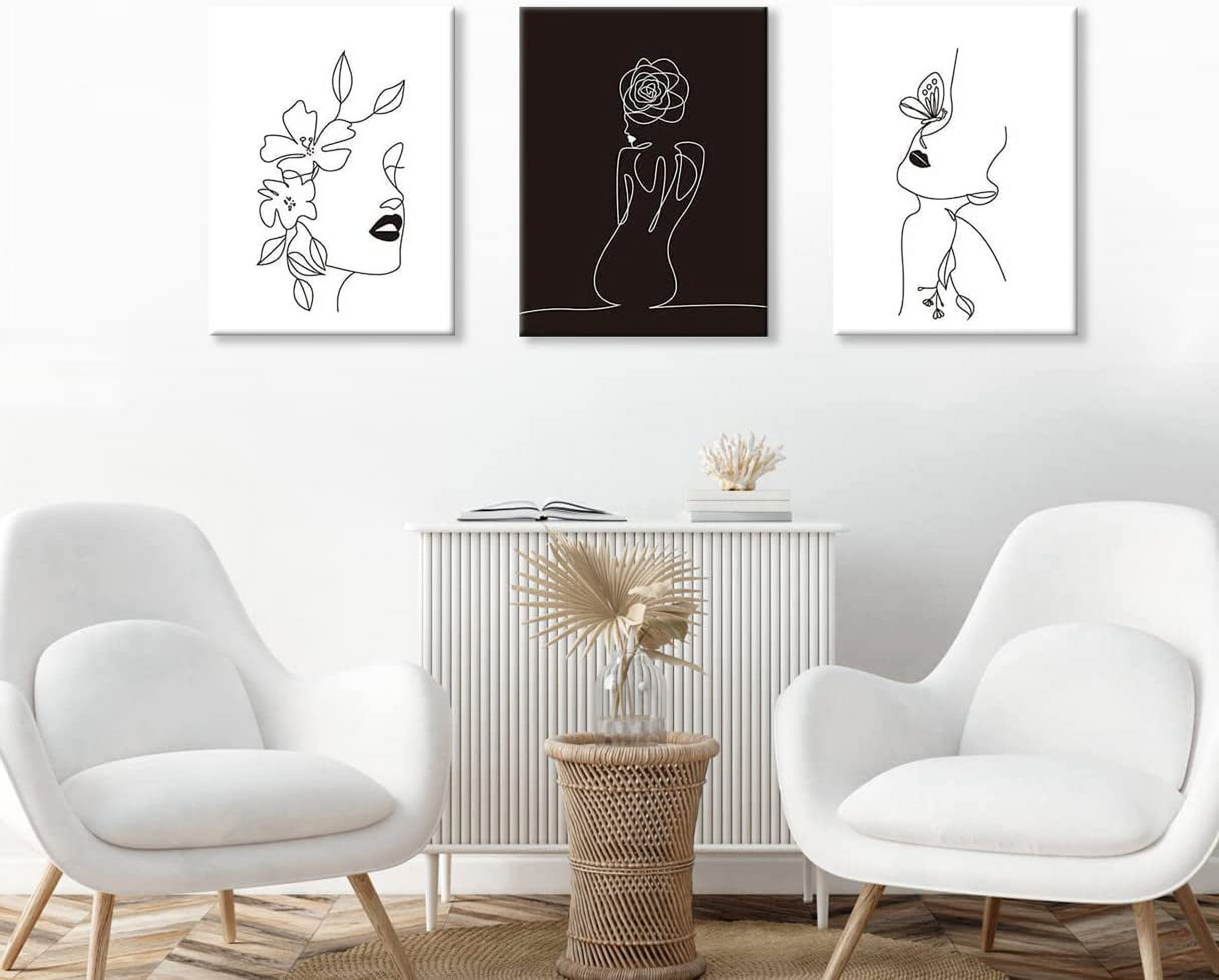 Minimalist Woman Line Art Women Flower Painting Line Drawing Canvas ...