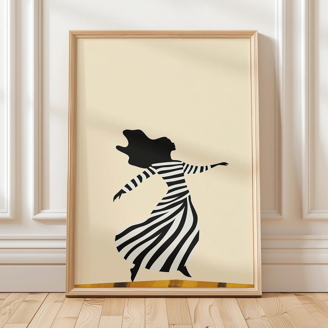 Minimalist Woman Wall Art Silhouette Print Black And White Striped ...