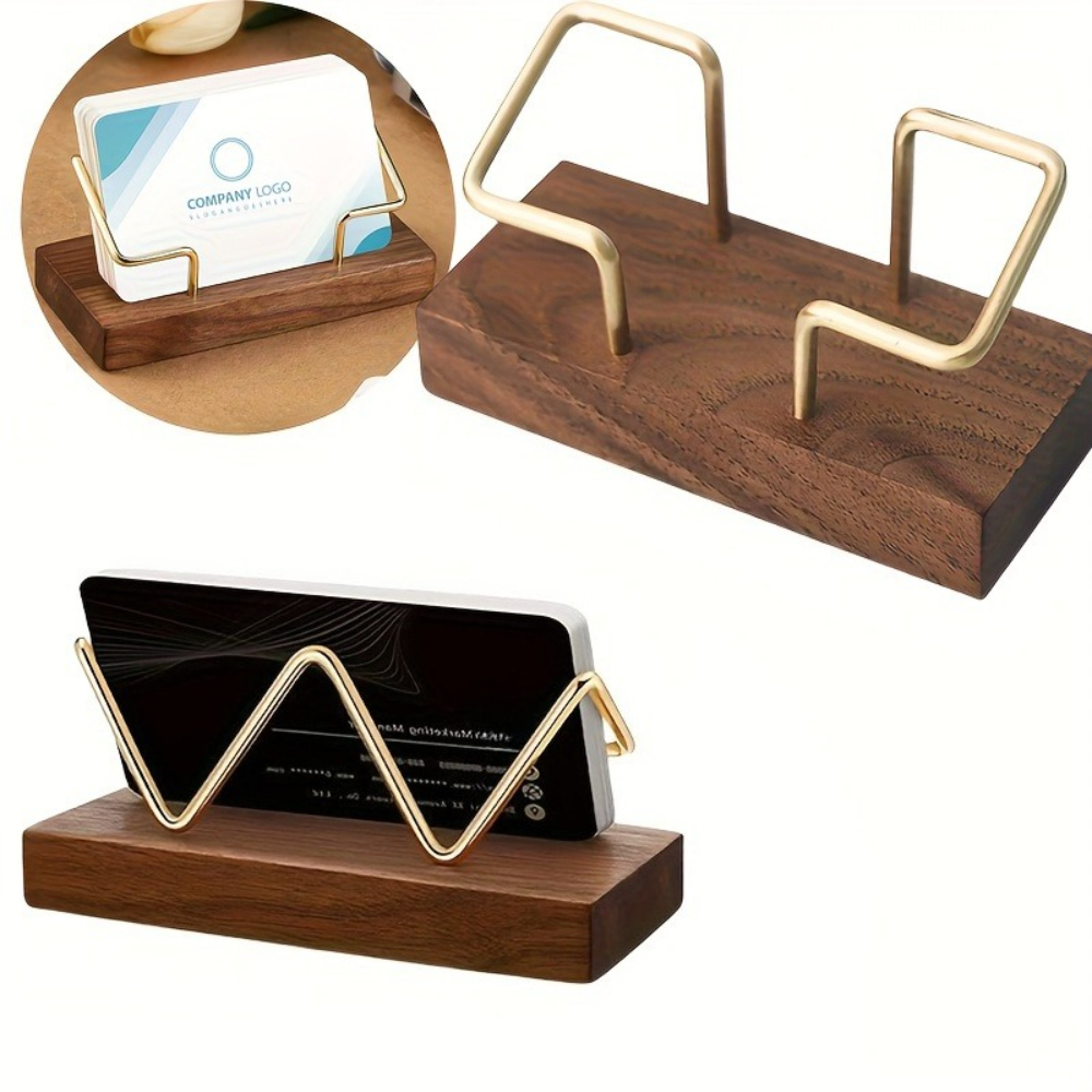 Minimalist Wood Card Holder Set of 2, Solid Wood Desk Organizer for ...