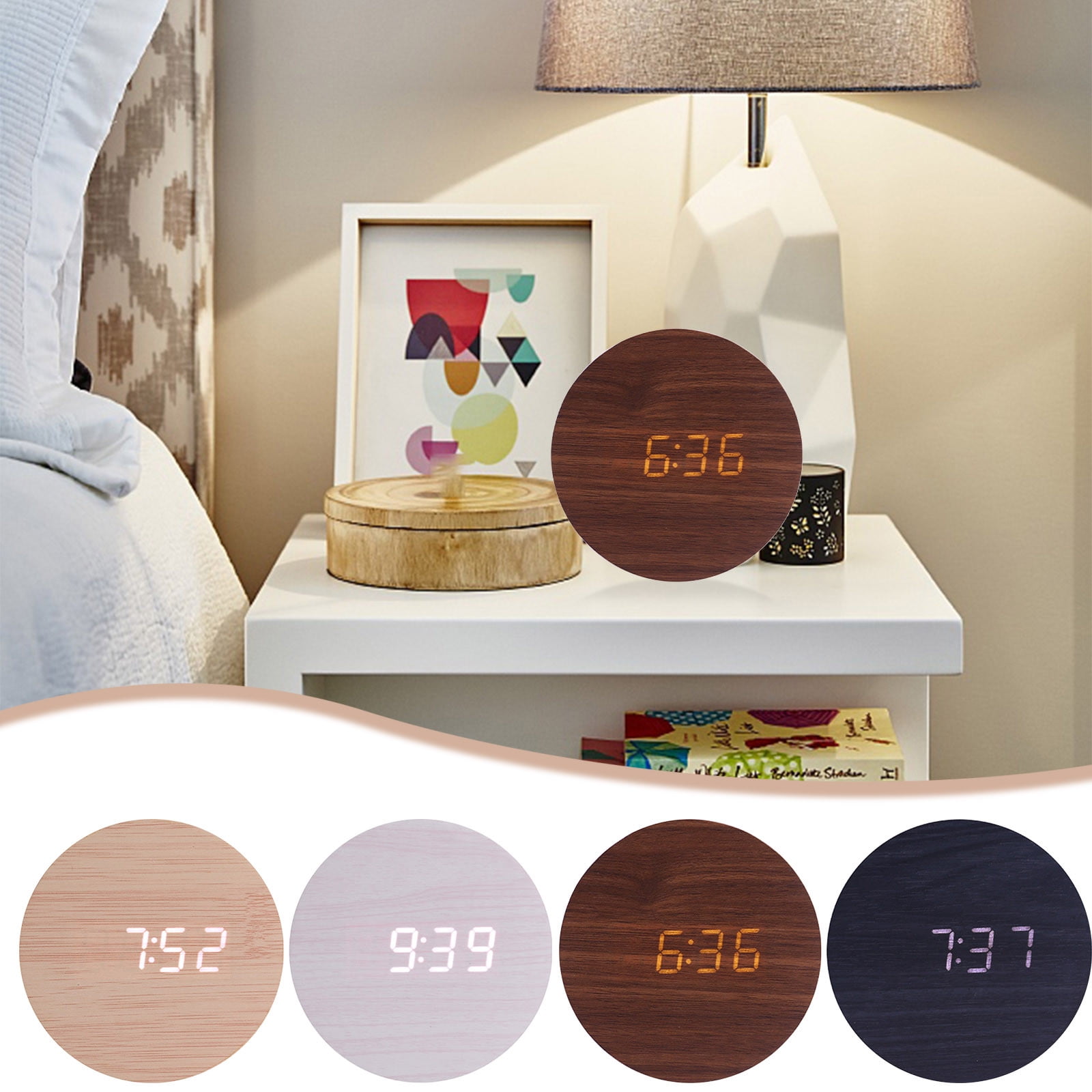 Minimalist Wooden Alarm Clock, Led Night Light, Intelligent Electronic ...