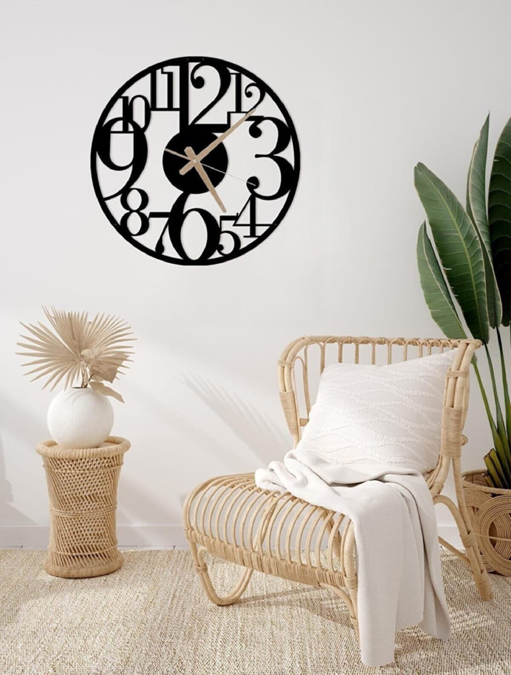 Minimalist Wooden Wall Clock With Numbers - Large Wall Clock Unique ...