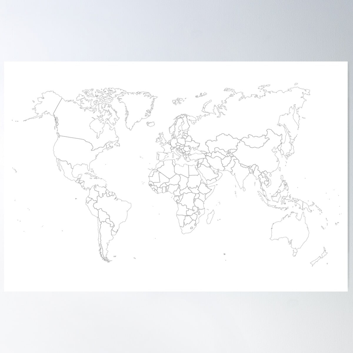 Minimalist World Map Black Outlines Poster Wall Art, Modern Wall Decor ...