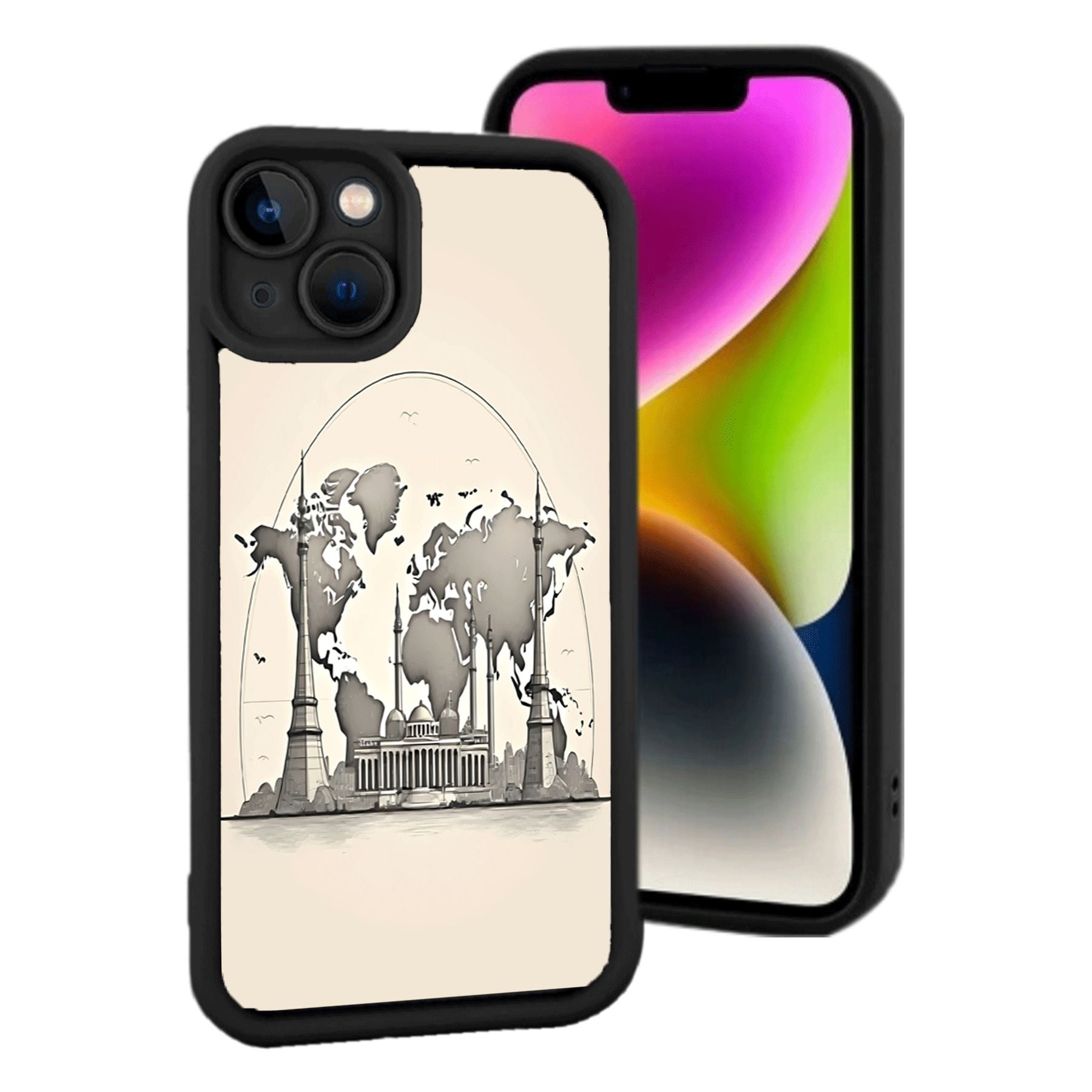 Minimalist World Map Design iPhone 15 Case - Lightweight Yellowing ...