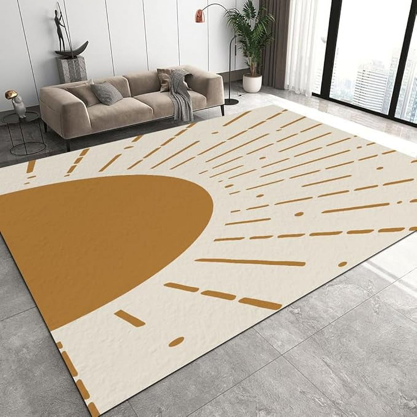 Minimalist Yellow Boho Sun Area Rugs For Living Room, Mid Century ...