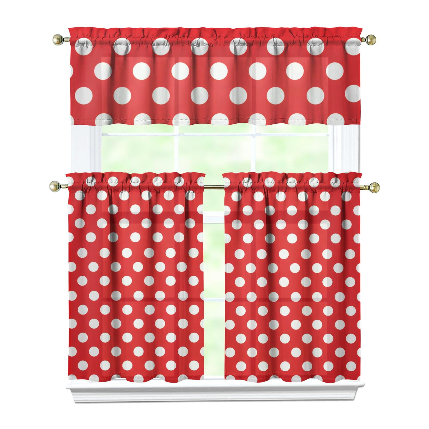 Minimalist dots Kitchen Curtains Set Tier and Valance Retro Polka Dot ...