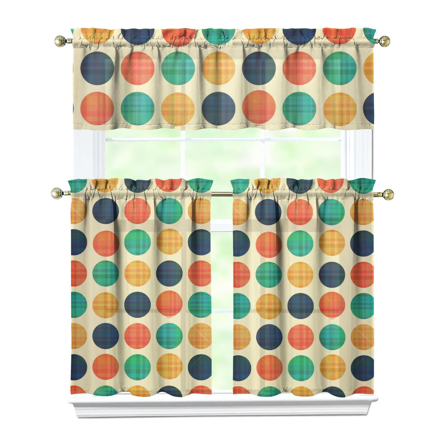 Minimalist dots Kitchen Curtains Set Tier and Valance Retro Polka Dot ...