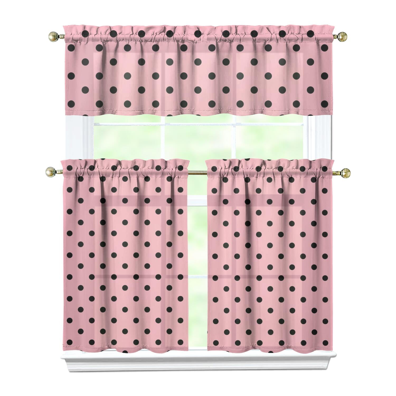 Minimalist dots Kitchen Curtains Set Tier and Valance Retro Polka Dot ...