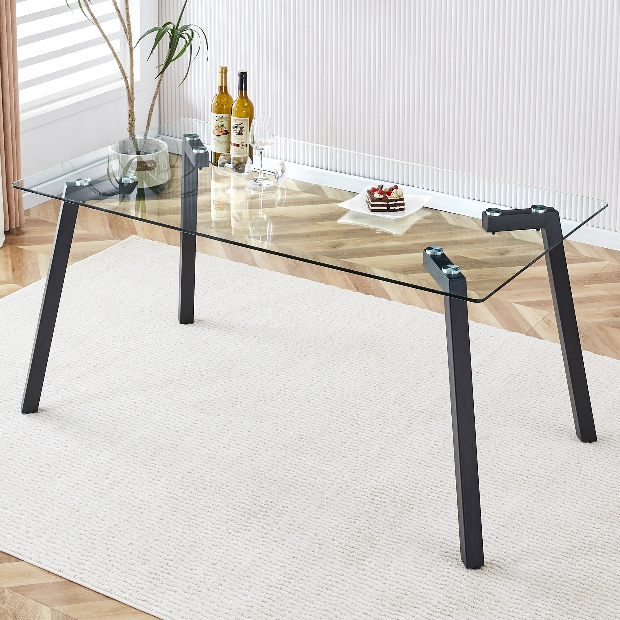Minimalist style rectangular glass dining table with tempered glass and ...