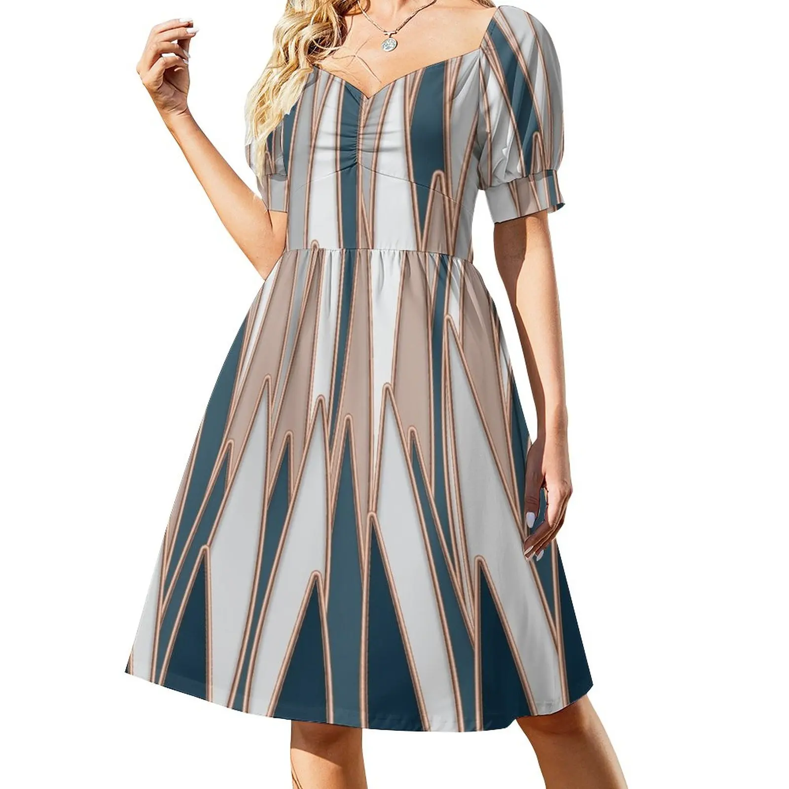 Minimalistic Abstract Shapes with Copper Edges Sleeveless Dress dresses ...